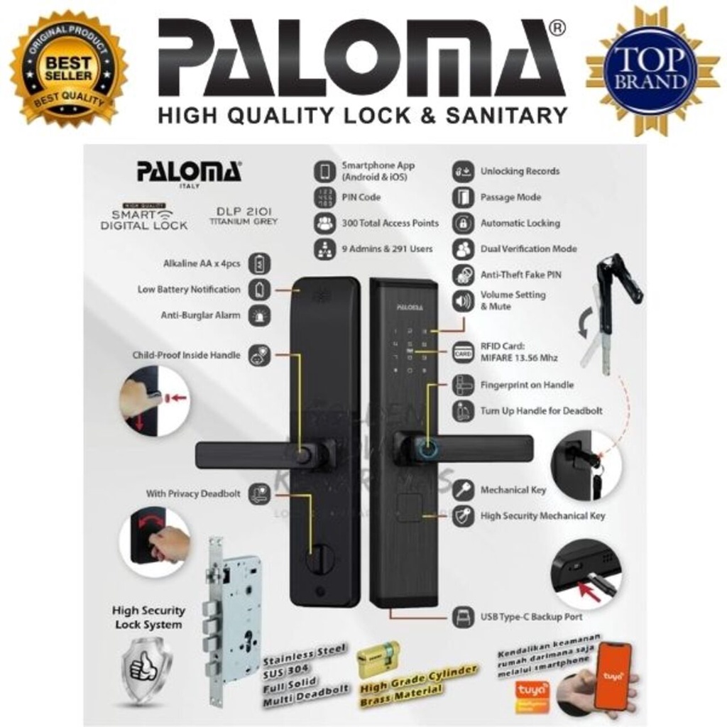 Jual PALOMA DLP 2101 DIGITAL SMART LOCK HOME KUNCI PINTU DOOR HANDLE ...
