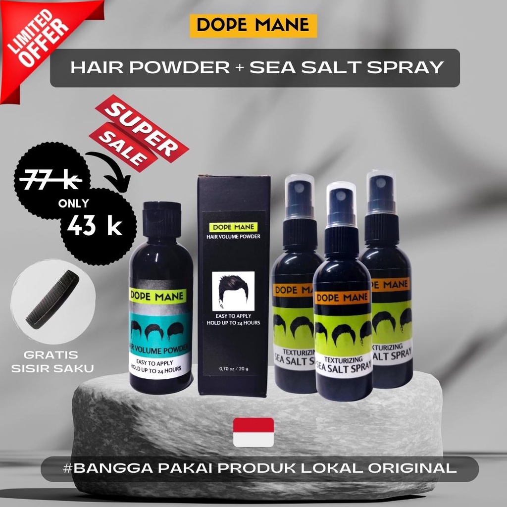 Jual Hair Powder & Sea Salt Spray Dope Mane + Gratis sisir saku ...