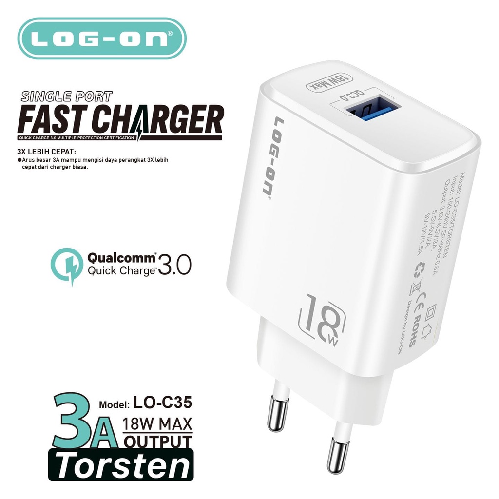 Jual LOG ON ADAPTER CHARGER 18W 3A LO-C35 FAST SINGLE PORT (TANPA KABEL ...