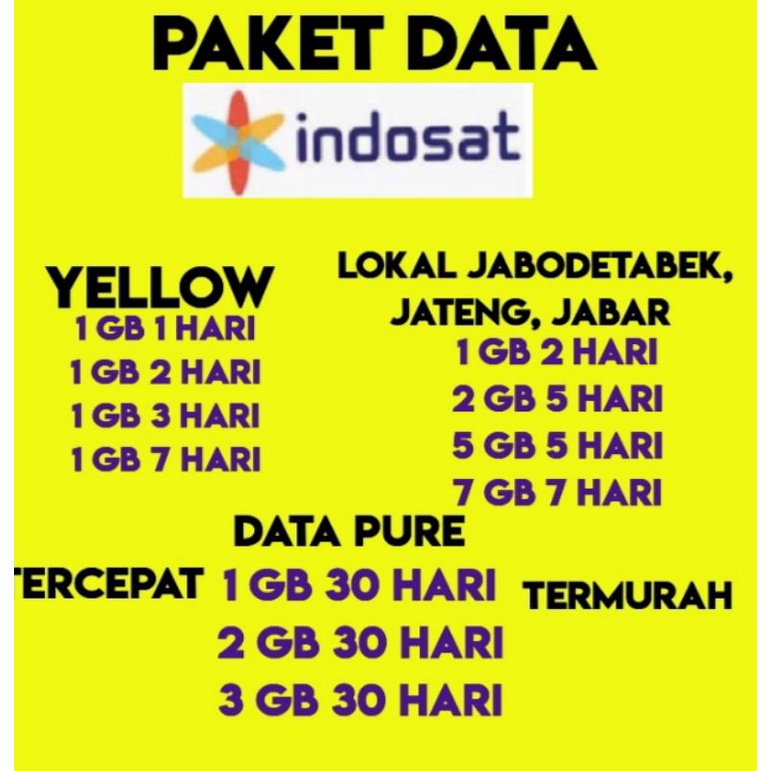 Jual PAKET DATA INDOSAT YELLOW 1GB 1 HARI DAN 1GB 3 HARI 24 JAM ALL ...
