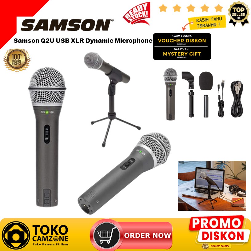 Jual Samson Q2U USB XLR Dynamic Microphone Recording and Podcasting ...
