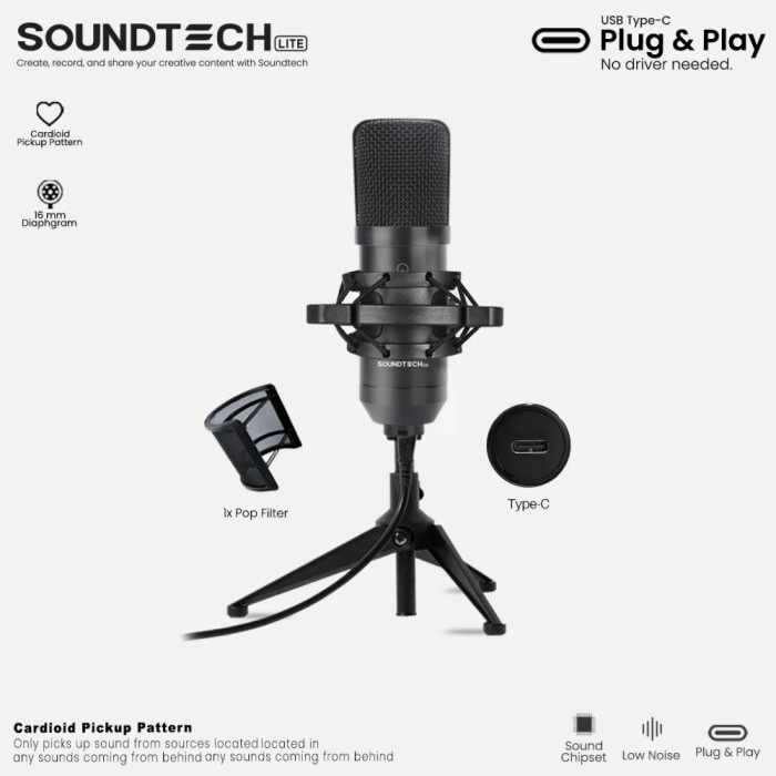 Jual SOUNDTECH Lite Condenser Microphone Stand Table for PC Record ...