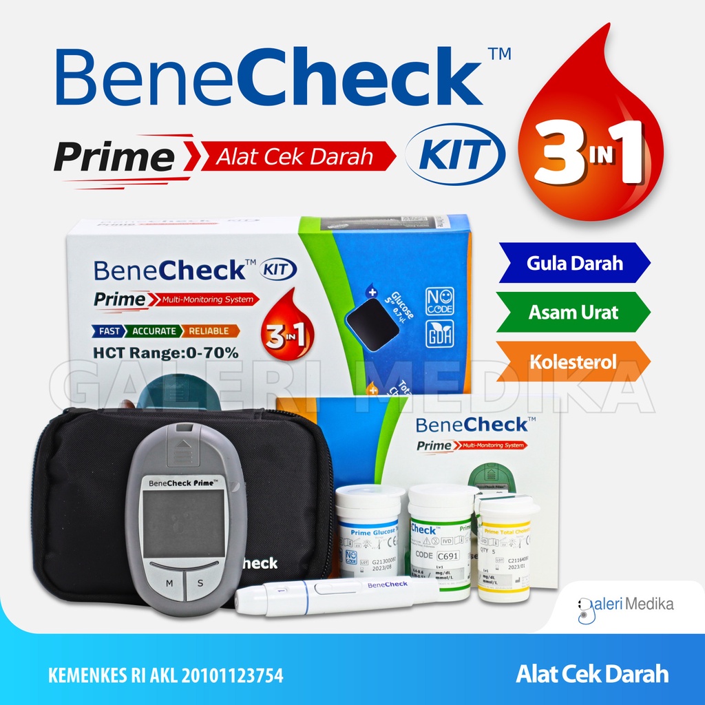 Jual BeneCheck Prime Starter Kit Alat Cek Darah / Screening 3in1 (Gula ...