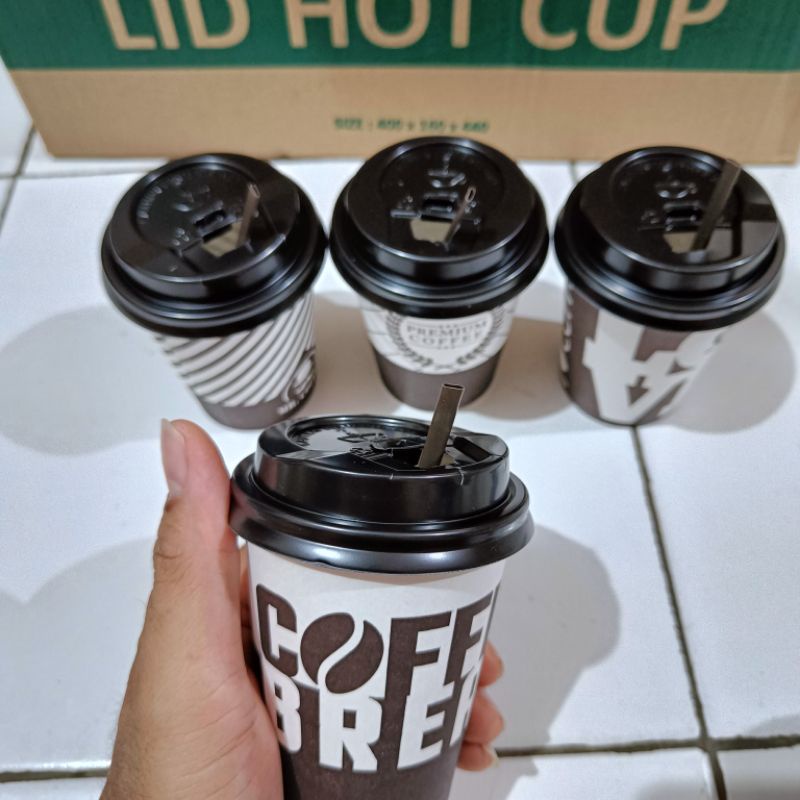 Jual Paper cup 1 set ( 50 pcs / Gelas+Tutup+Sedotan) gelas kopi kertas / cup coffe / cup kopi ...