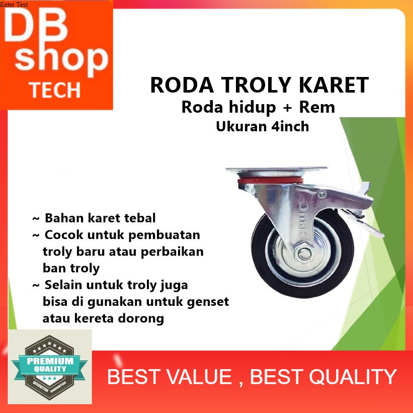 Jual [DB TEKNIK] Roda Rem gerobak Troli Karet 4 inch Hidup NSK 4 RODA ...