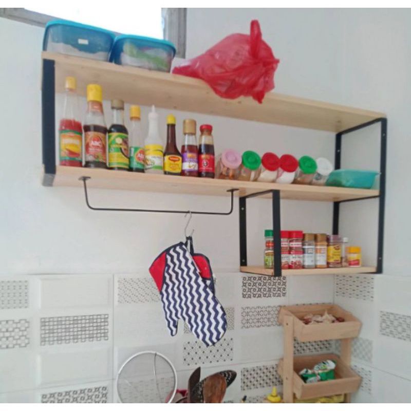 Jual AMBALAN RAK DAPUR BESI KAYU RAK BUMBU KITCHEN SET MINIMALIS COD ...
