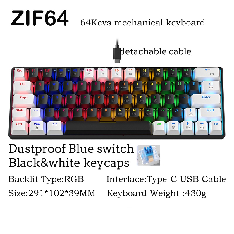 Jual ZIFRIEND KA6406 63 Keys RGB Backlit Wired Black Mechanical ...