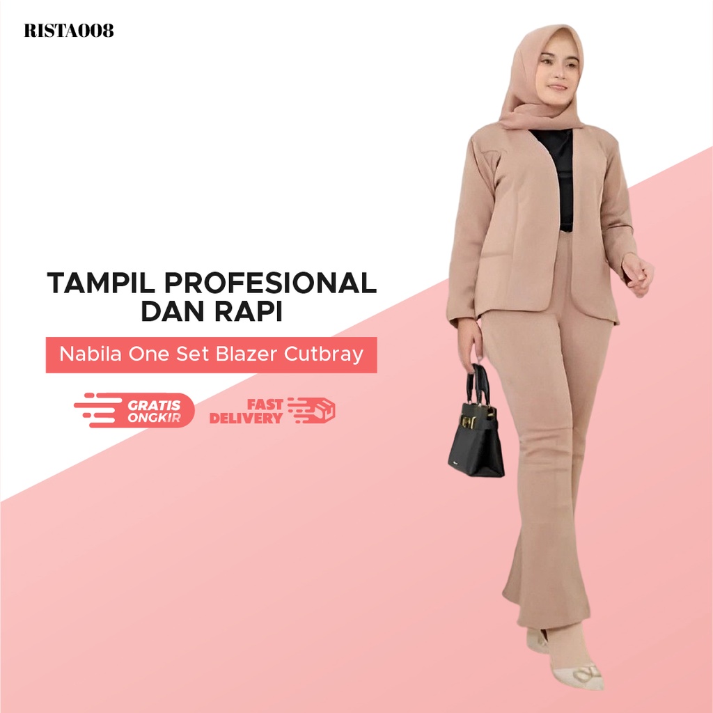 Jual One Set Pakaian Formal Jas Blazer Scuba Dan Celana Cutbray Polos ...