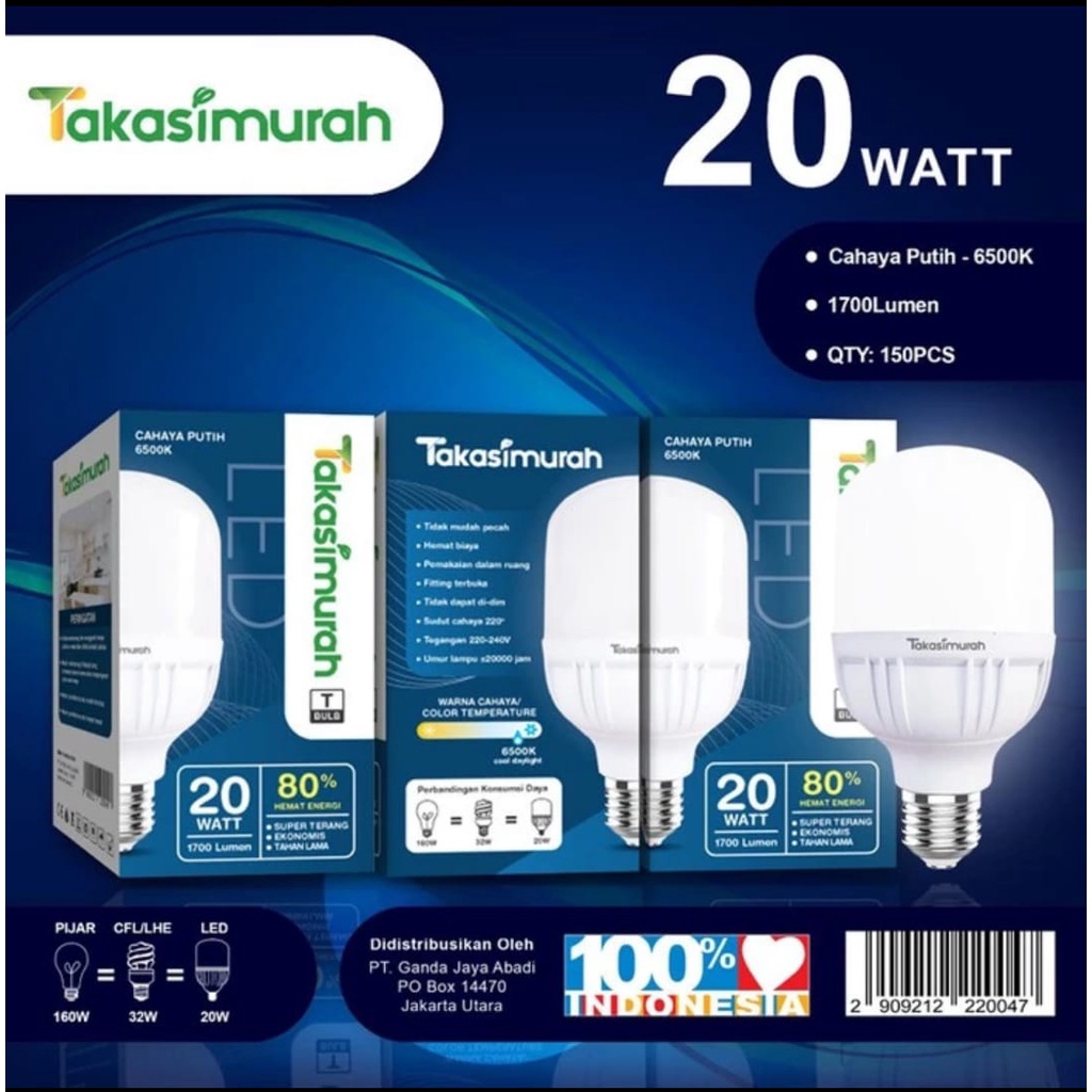 Jual Lampu LED 20 Watt TAKASIMURAH 20W Takasih Murah Terang dan Hemat ...