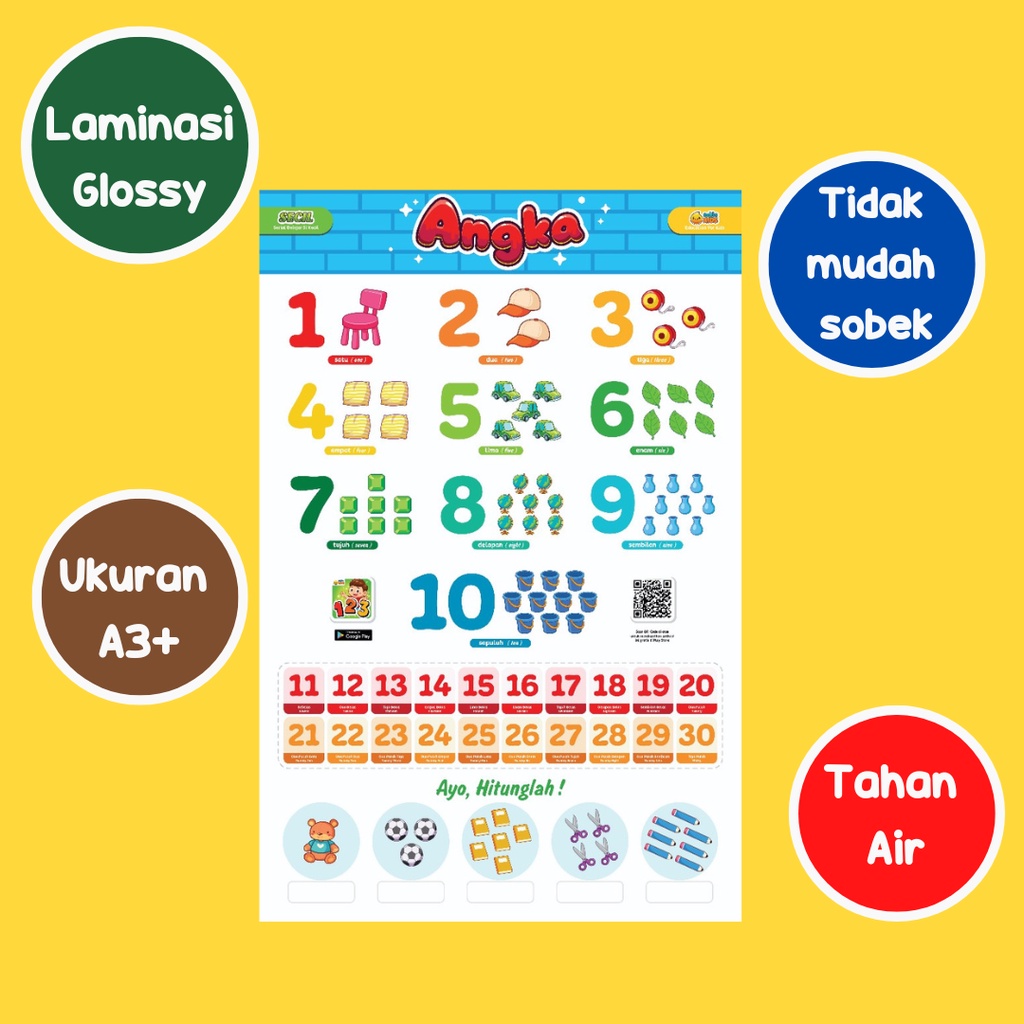 Jual Secil Mainan | Poster mengenal Angka 1 sampai 50 Bilingual 2 ...