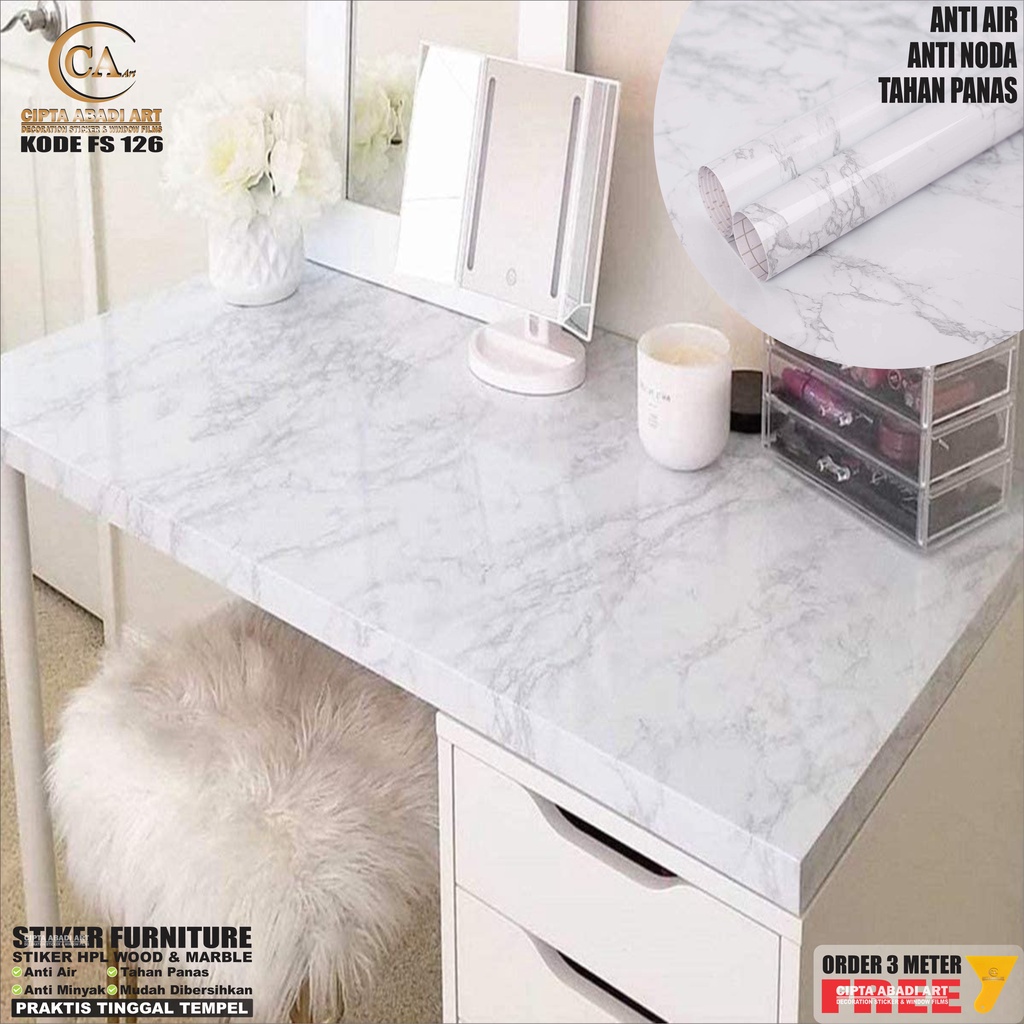 Jual Stiker Meja Lemari Motif Marmer Marble Putih Glossy Lebar 122 cm ...