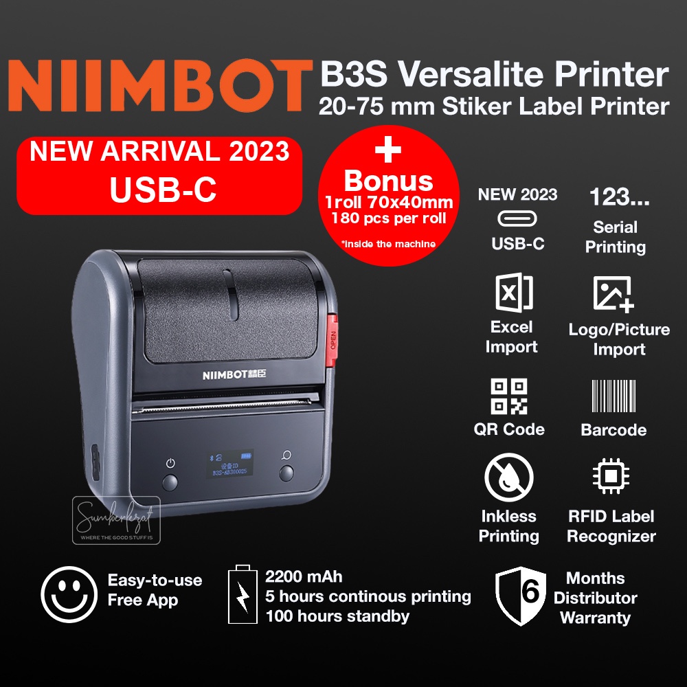 Jual New USB-C B3S Niimbot Thermal Label Bluetooth Printer Stiker ...