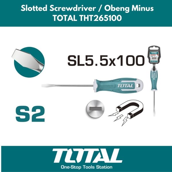 Jual Obeng Minus TOTAL THT265100 S2 Slotted Screwdriver Magnet Gagang ...