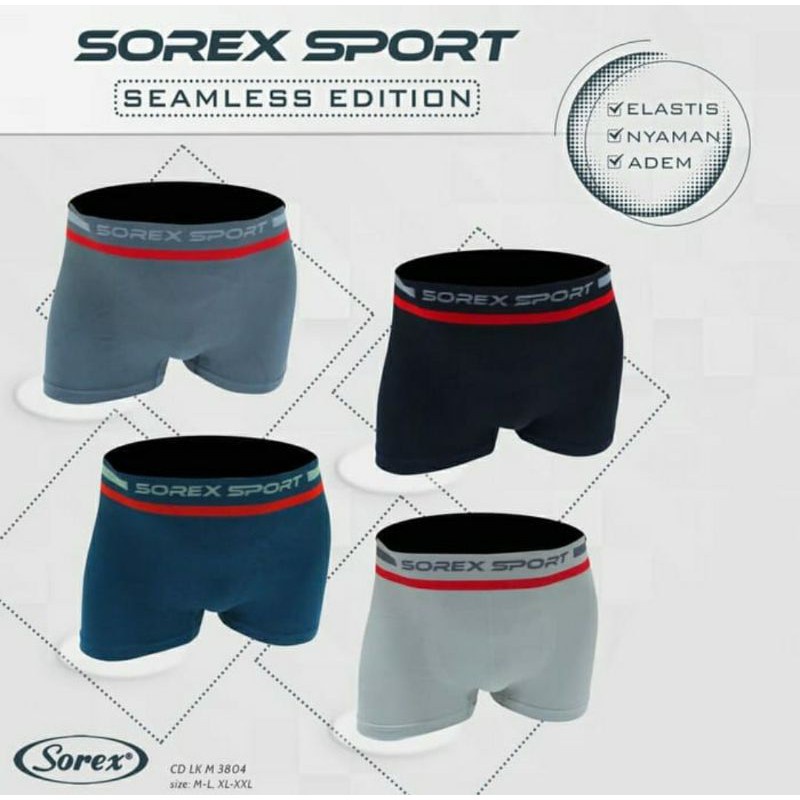 Jual CD BOXER PRIA SEAMLESS SOREX M 3804 CELANA DALAM LAKI SEMPAK 1 DUS ...