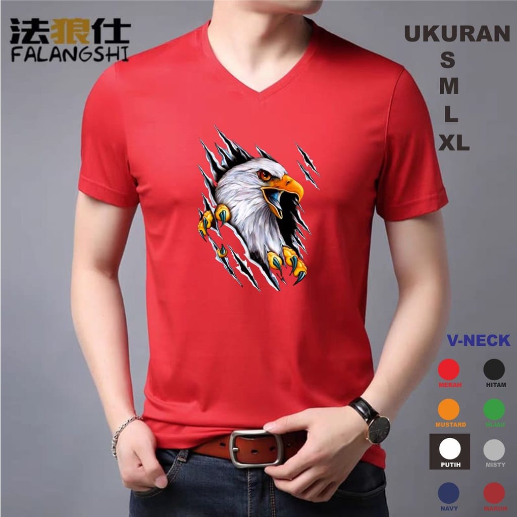 Jual KAOS V-NECK DISTRO GAMBAR ELANG/EAGLE SIMPLE | T-SHIRT KATUN ...