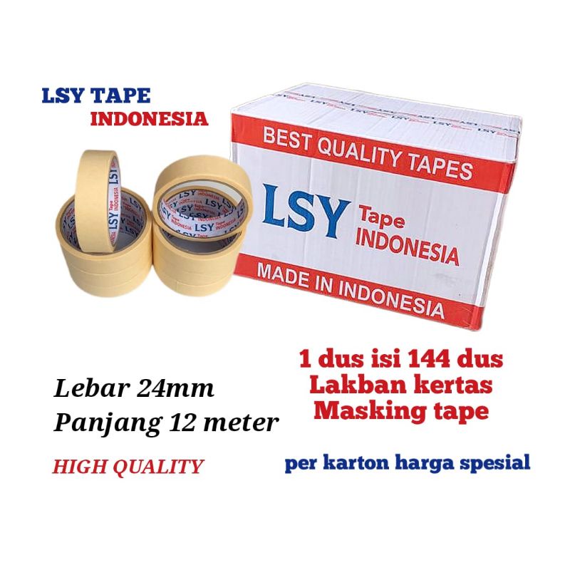 Jual lakban kertas / masking tape 24mm x 12meter full 1 dus isi 144 ...