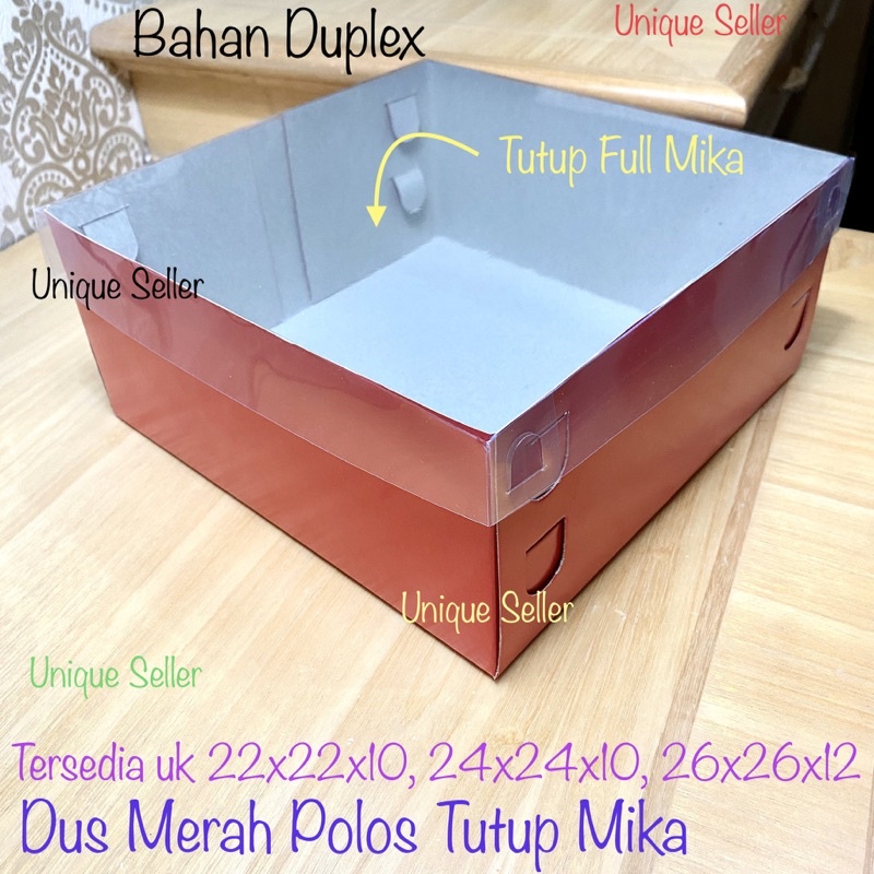 Jual [Isi10] Dus MERAH POLOS Tutup MIKA 22x22x10 24x24x10 cm / Dus Box ...