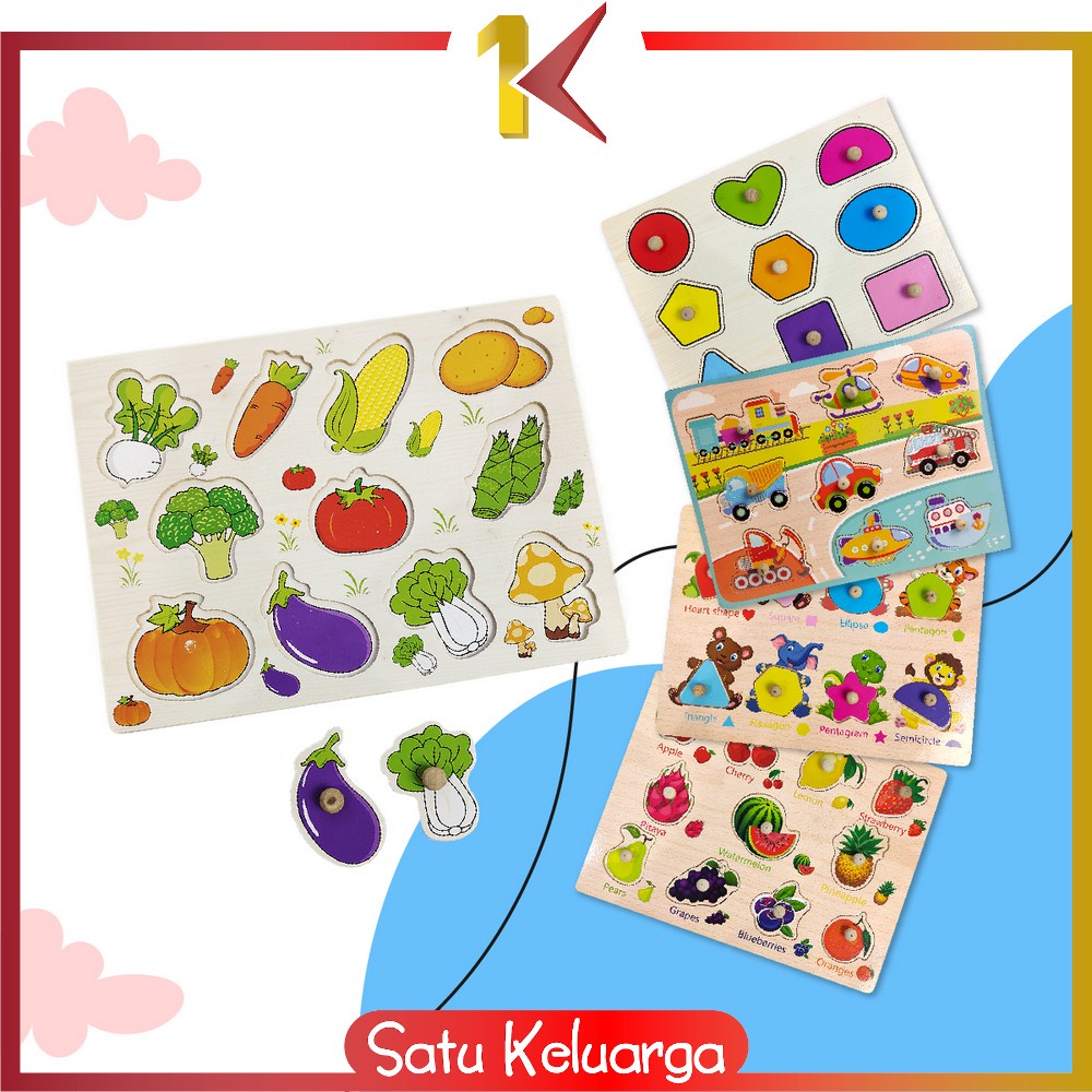 Jual SK-M302 Puzzle Kayu Mainan Edukasi Anak Balok Kayu Knob Background ...