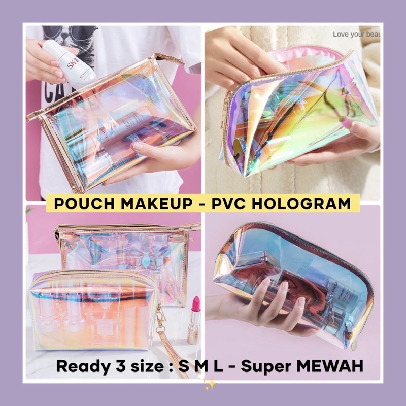 Jual DOMPET MAKEUP TRAVEL POUCH HOLOGRAM PVC Pouch Transparan Tas ...