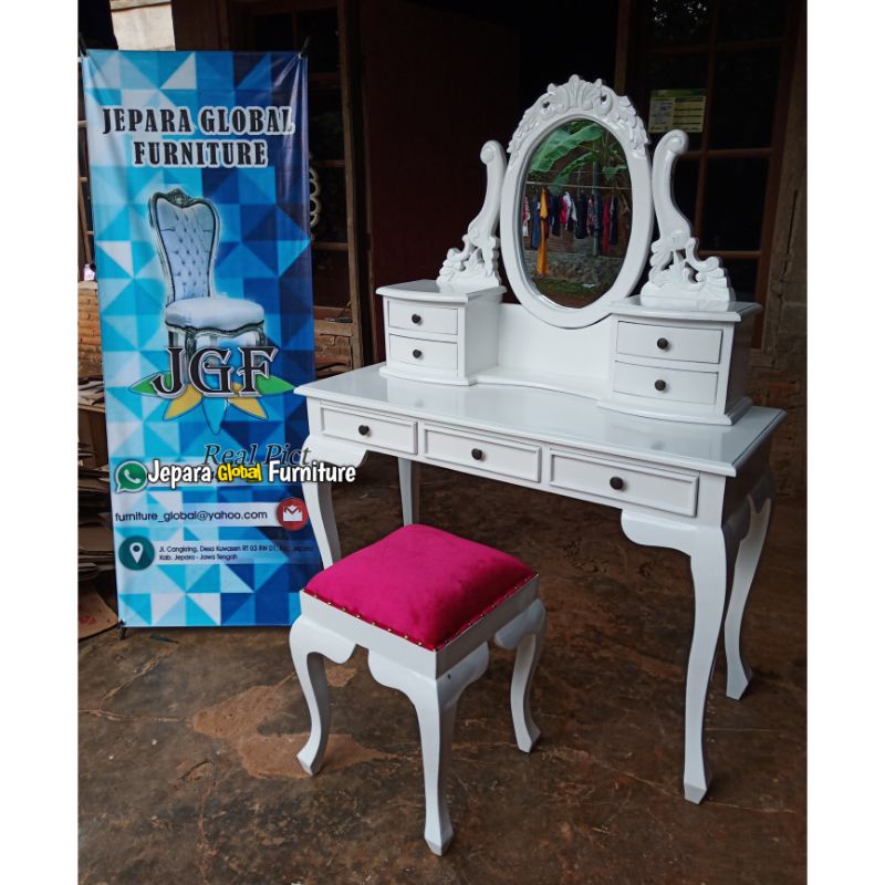 Jual Meja rias kartini jati duco white pink / meja rias ukir (meja rias ...