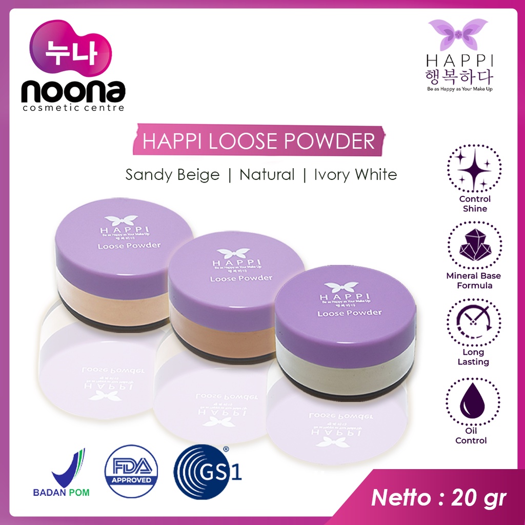 Jual LOOSE POWDER HAPPI, HAPPI COSMETICS LOOSE POWDER, POWDERY, FULL ...