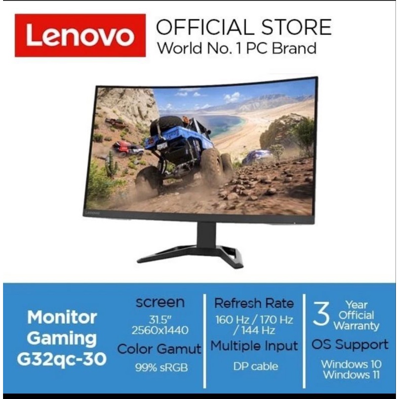 Jual LED Monitor Lenovo 32inch GAMING G32QC-30 31.5INCH QHD CURVED VA ...