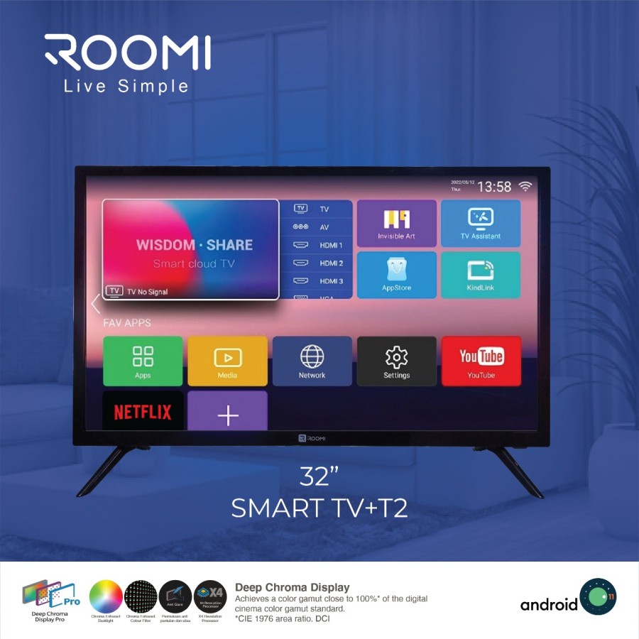 Jual ROOMI 32 inch Smart LED TV FULL HD DVBT2 - Android 11.0 | Shopee ...