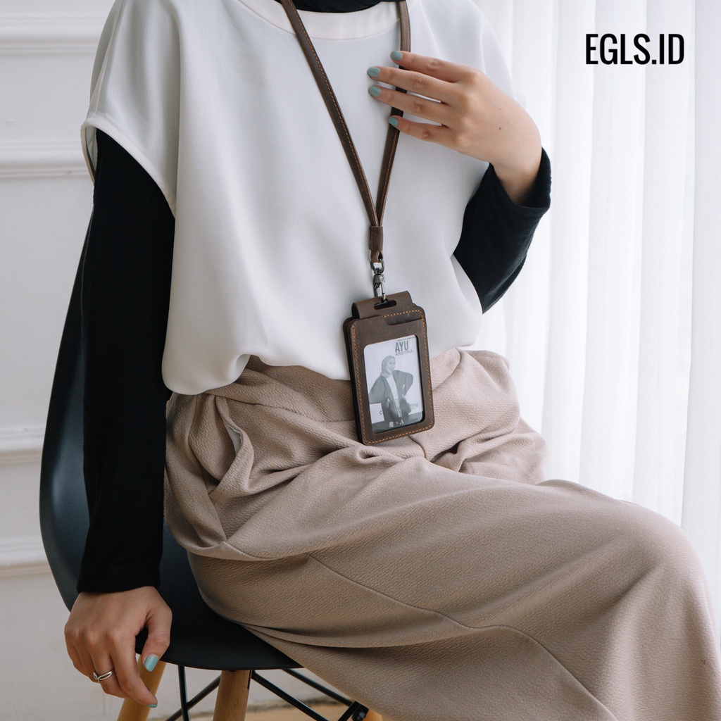 Jual Landyard Sean Id Card Name Tag kulit Sapi Asli Card Holder Double ...