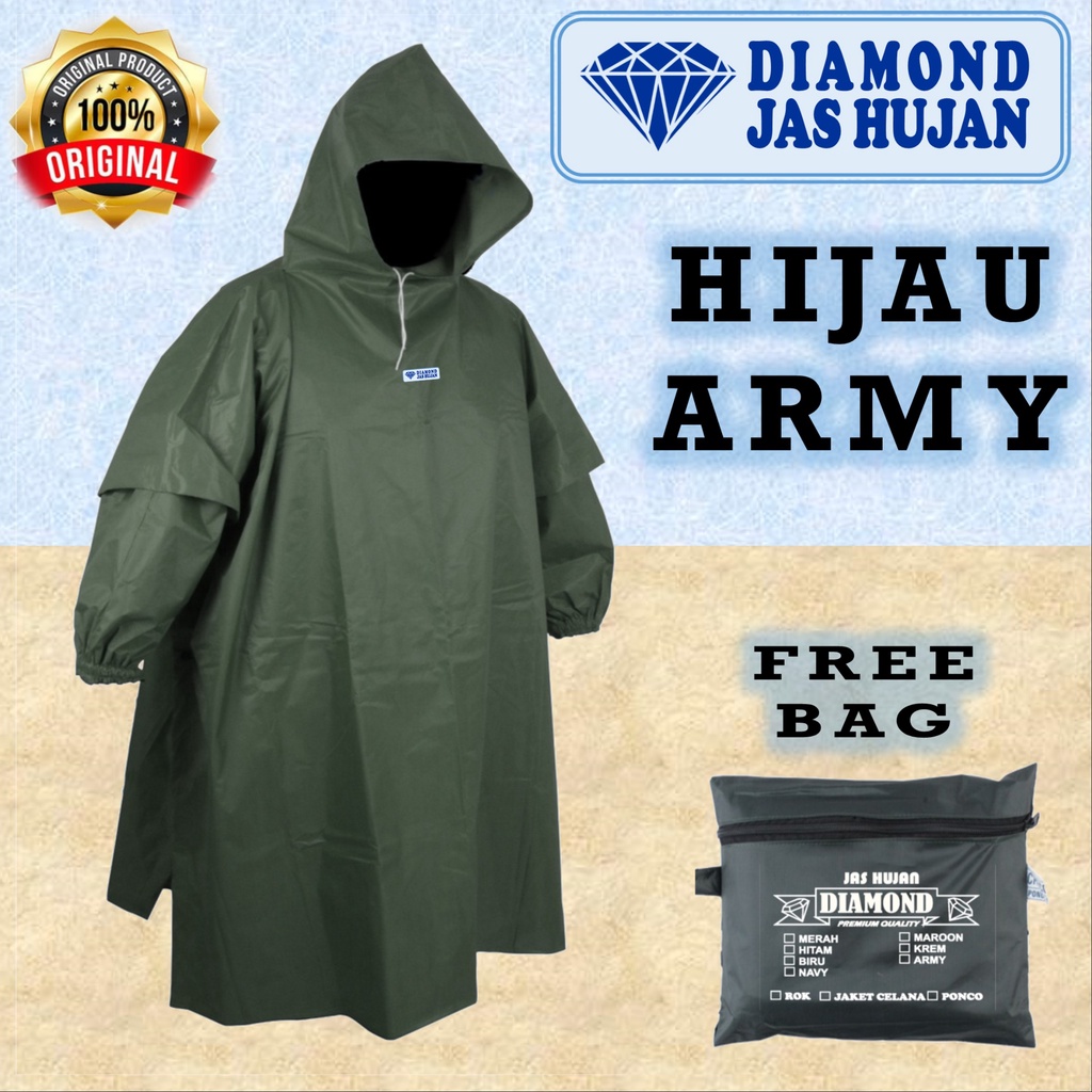 Jual JAS HUJAN PONCO LENGAN POLOS WARNA HIJAU ARMY MEREK DIAMOND BAHAN ...