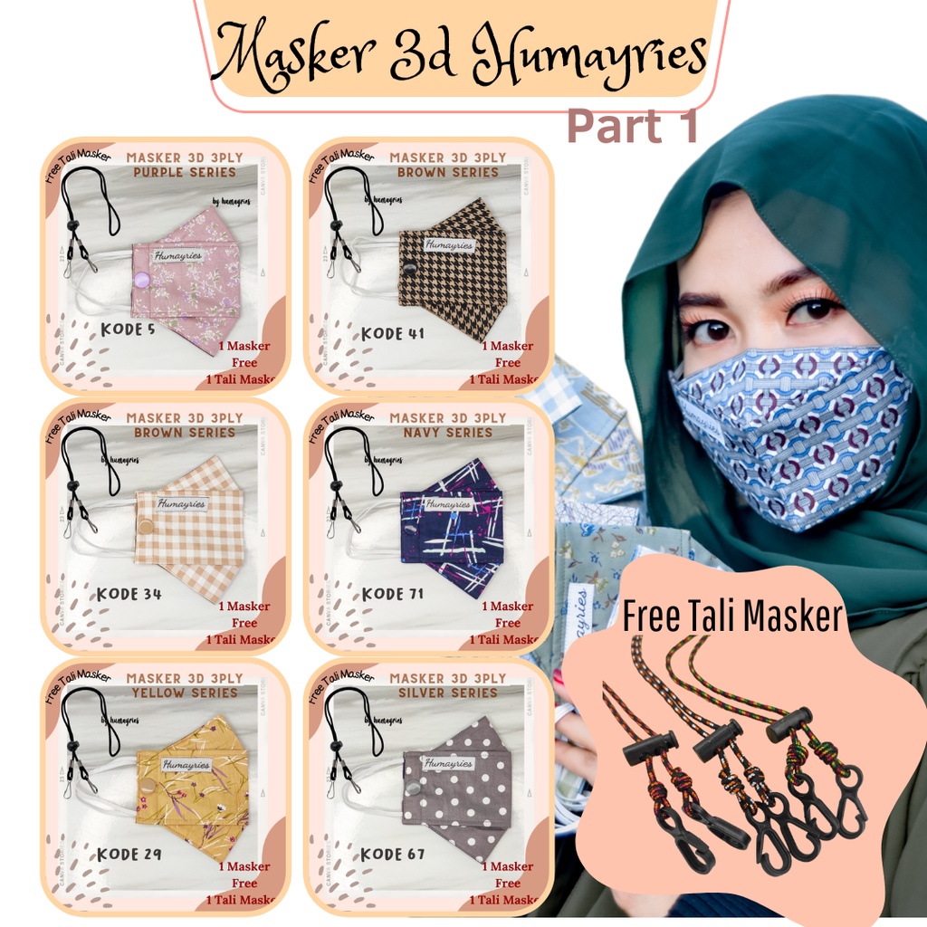 Jual BELI 1 GRATIS 1 (PART 1) / MASKER KAIN 3D 3PLY with SAFETY BUTTON ...