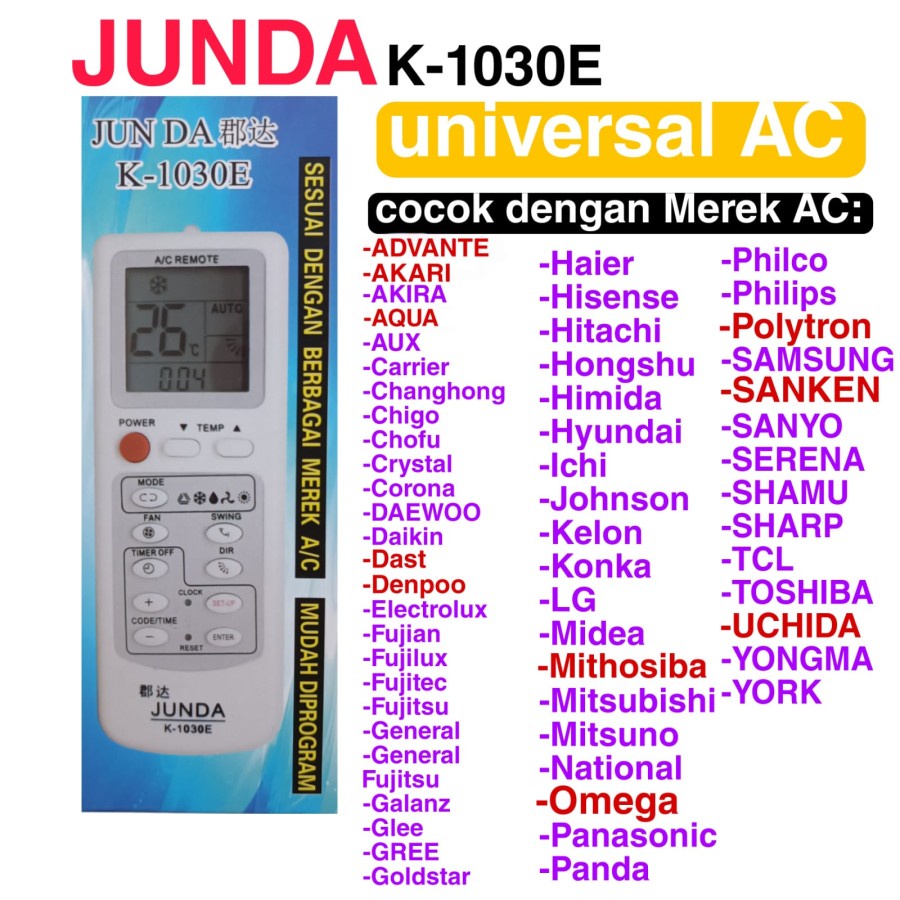 Jual REMOTE JUNDA UNIVERSAL AC BERBAGAI MEREK MITSUBISHI PANASONI ...