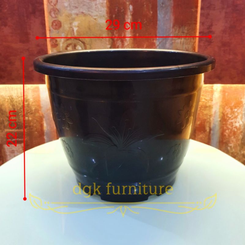 Jual Pot Bunga Bulat Hitam Motif Bunga Daun Floral Plastik Nomor No 4 ...