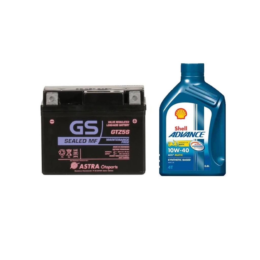 Jual Paket Aki GS GTZ5S MF dan Oli Shell Advance AX7 SC 10W40 0.8L | Shopee Indonesia