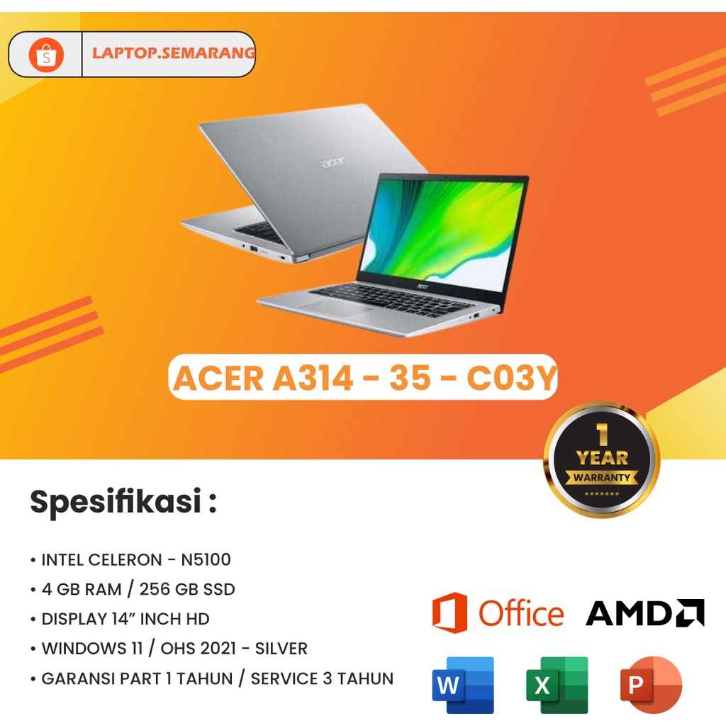 Jual ACER ASPIRE A314 35 C03Y CELERON - N5100 4GB 256SSD 14"HD W11+OHS ...
