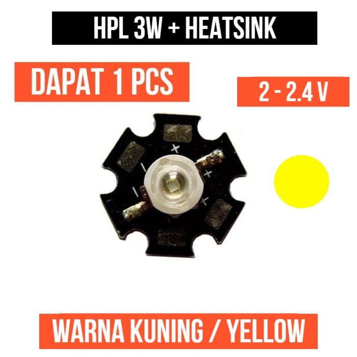 Jual Lampu HPL 3W Kuning Heatsink High Power LED Yellow 3 Watt W Star 1 ...