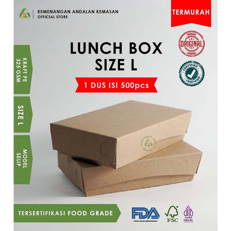 Jual Lunch Box Size L,M,SB (ISI 500 PCS) Paper Kraft Coklat Laminasi PE Food Grade Size M (WAJIB ...