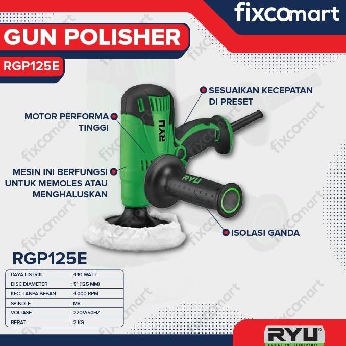 Jual RYU Mesin Poles Mobil Motor Kaca 5 Inch RGP125E / Polisher RGP 125 E | Shopee Indonesia