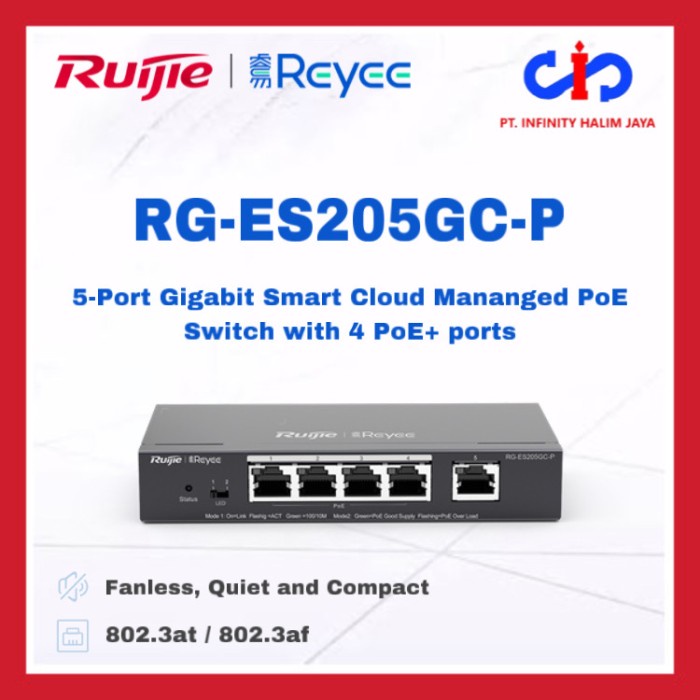 Jual Produk Terbaru Ruijie Reyee Rg-Es205Gc-P 5 Port Gigabit Poe Cloud ...