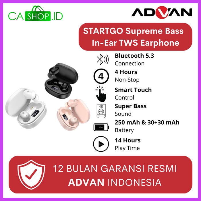 Jual Advan STARTGO Eargun Supreme Bass TWS Bluetooth Earphone Earbuds ...