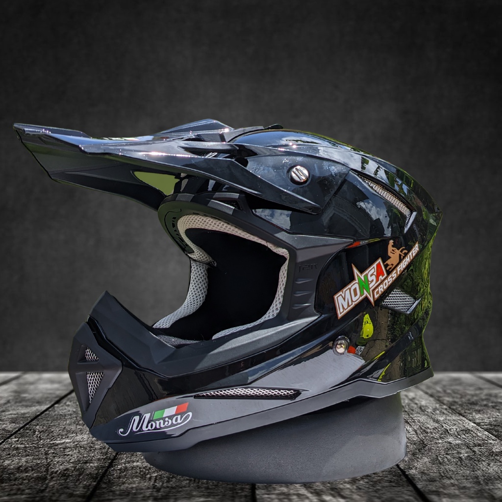 Jual Helm Motor Trail JPN Monsa Cross Hitam BLACK Glossy Figters ...