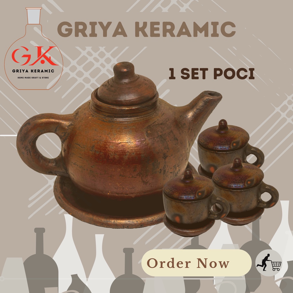 Jual 1 SET Poci teh / Gerabah Poci bahan tebal / membuat teh tubruk ...