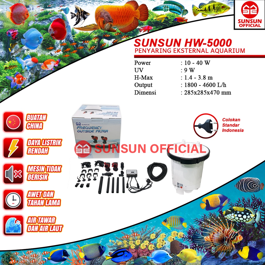 Jual SUNSUN HW 5000 Series + Adaptor Eksternal Filter Kolam Aquarium Taman | Shopee Indonesia