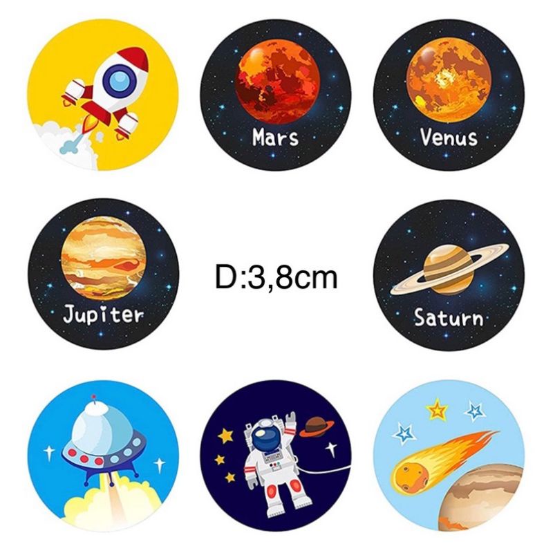 Jual Sticker Gambar Planet Stiker Anak Edukasi Tata Surya 3.8cm 100pcs ...