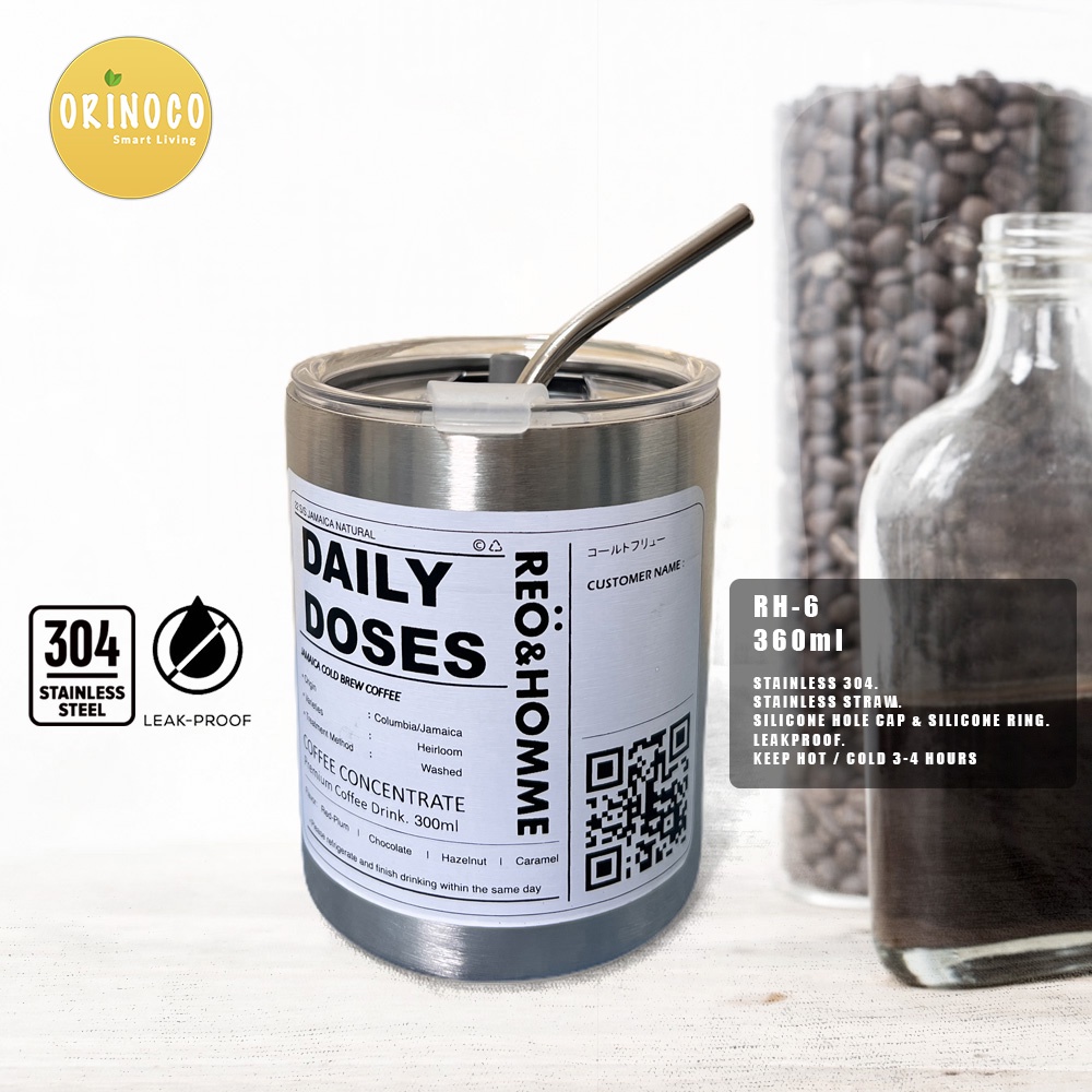 Jual Orinoco Mug Coffe With Straw Stainless RH-6 Leakproof 300ml Mug ...