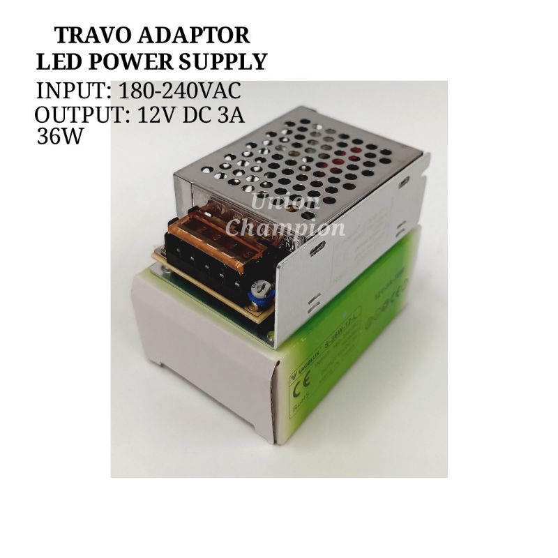 Jual Travo LED Strip Adapter Power Supply 3A 12V DC 36W | Shopee Indonesia
