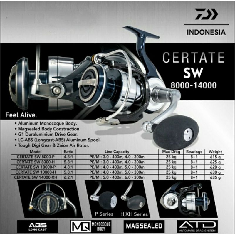 Jual REEL DAIWA CERTATE SW 21 8000P/8000H/10000P/10000H/14000XH - ORIGINAL | Shopee Indonesia
