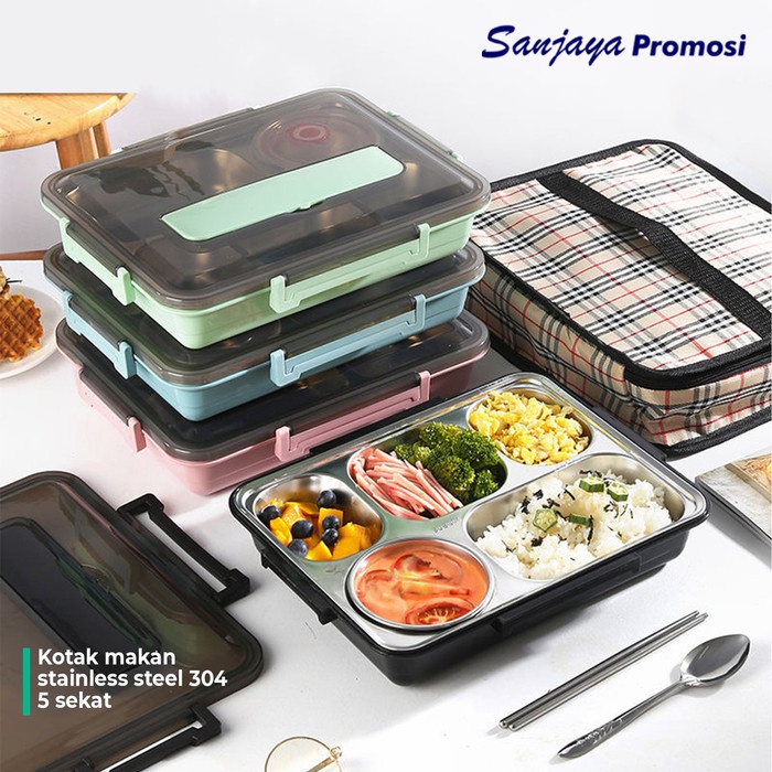 Jual LUNCH BOX KOTAK MAKAN SET 5 SEKAT STAINLESS STEEL | Shopee Indonesia