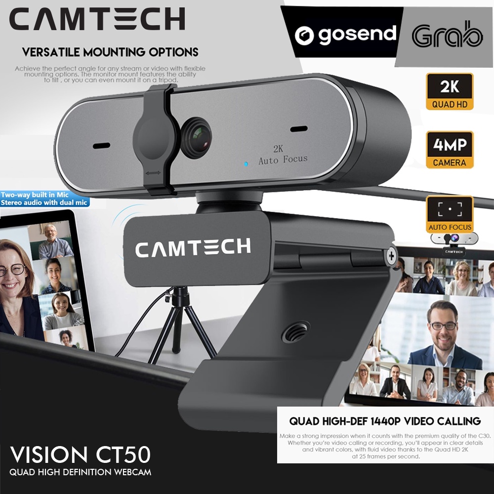 Jual CAMTECH Webcam 2K 4MP CT50 QHD 1440P With Auto Focus , Auto White ...