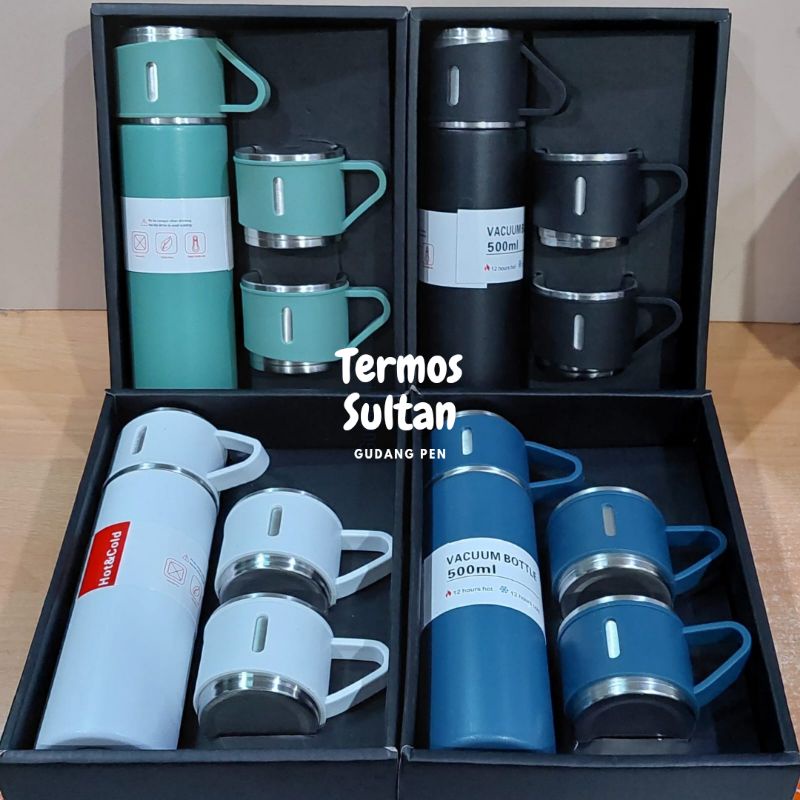 Jual Termos Vacuum Flask 500ml - Botol Termos Sultan Viral Set 3 in 1 ...