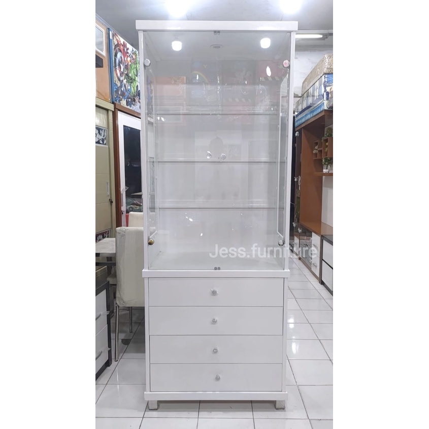Jual Lemari Pajangan kaca 2Pintu 4Laci + Lampu , Lemari Kaca Minimalis ...